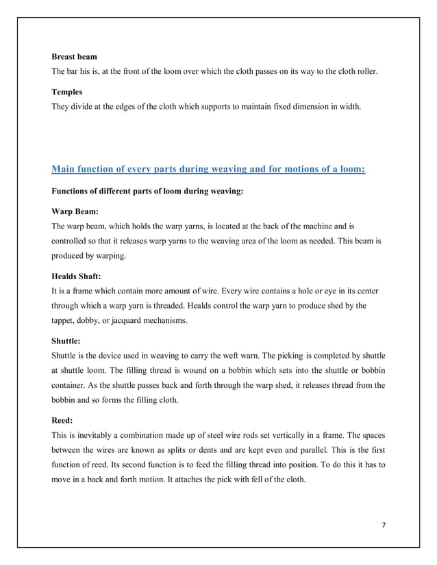 Study on Basic structure of a Loom/Weaving machine .pdf | Needlework ...