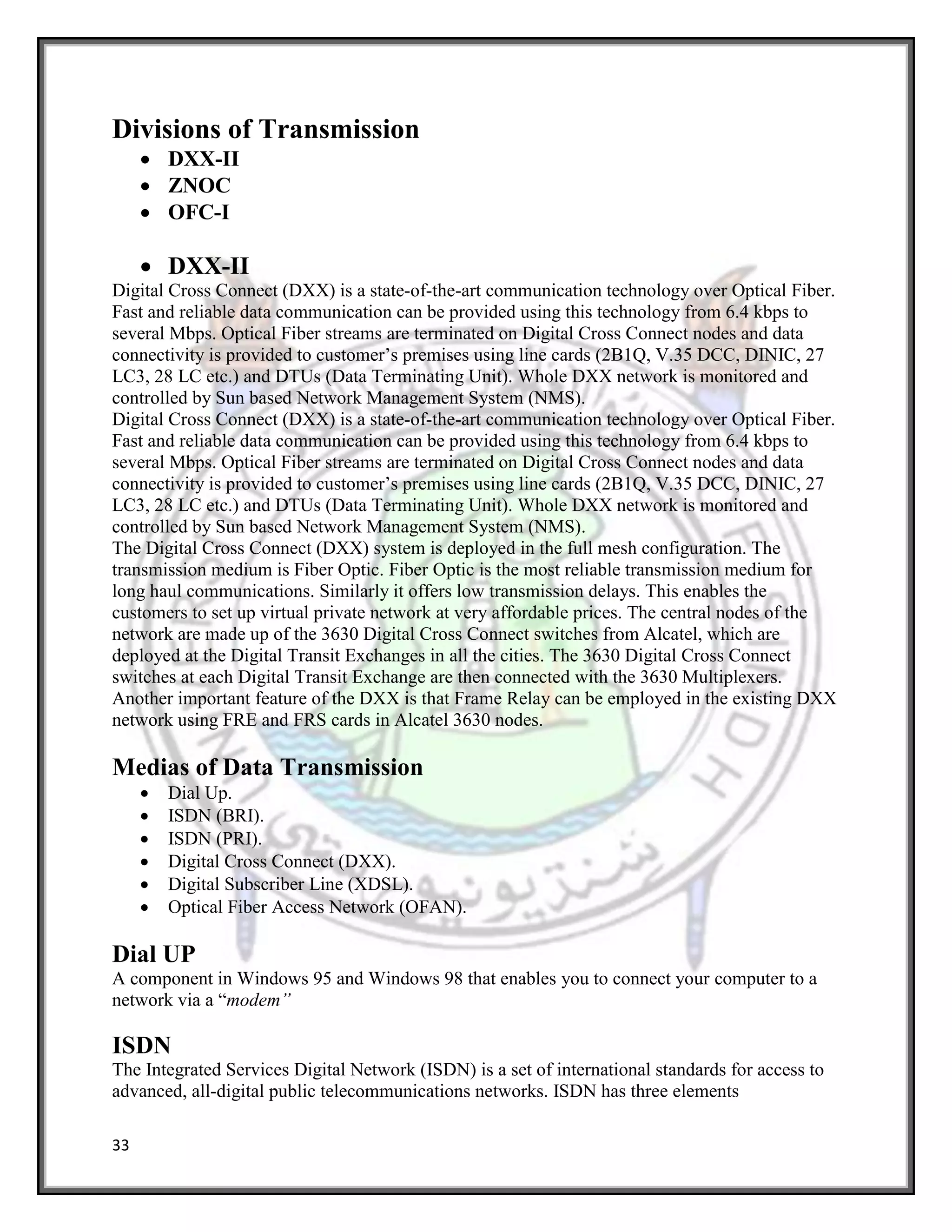 Internship ptcl report, optical fiber system, switching, transmission | PDF