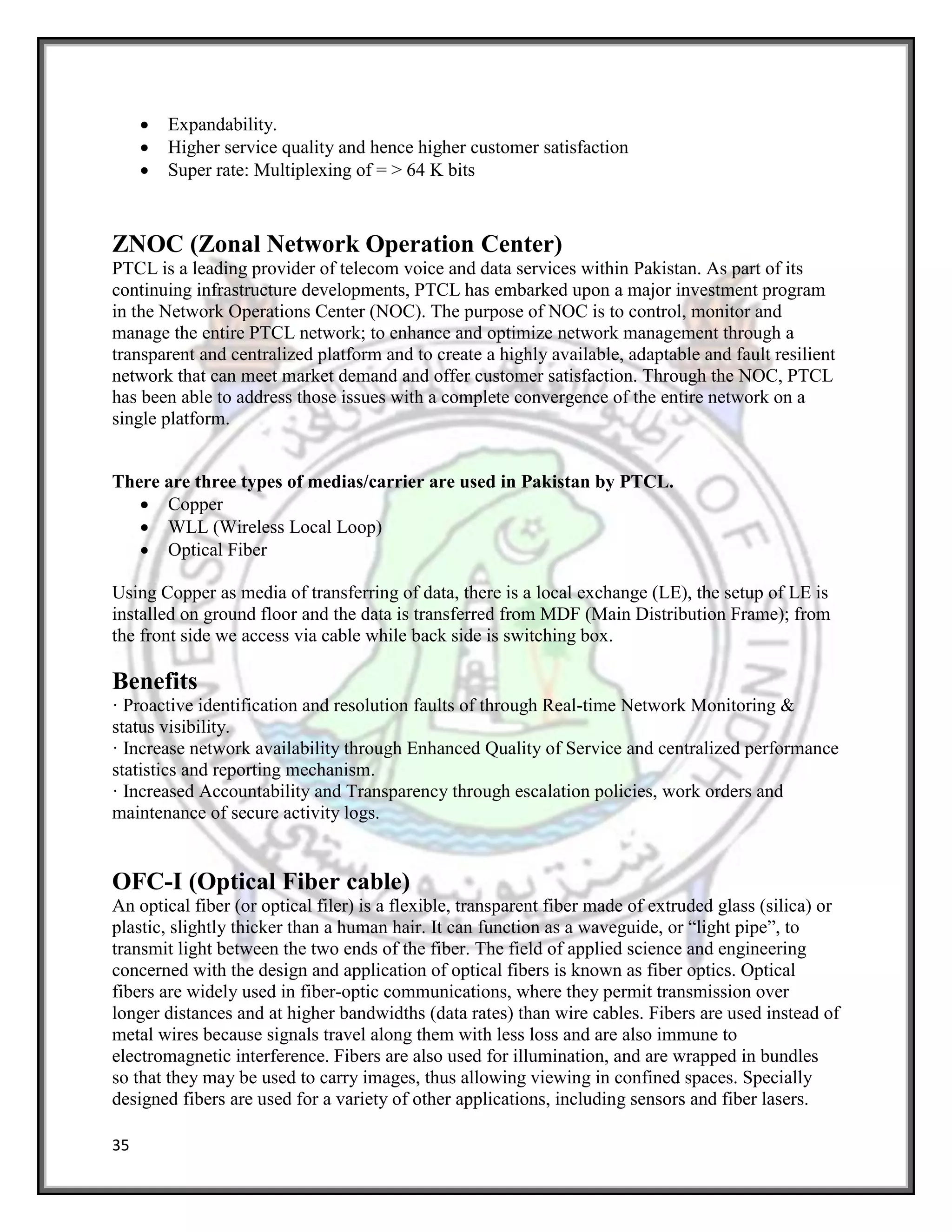 Internship ptcl report, optical fiber system, switching, transmission | PDF