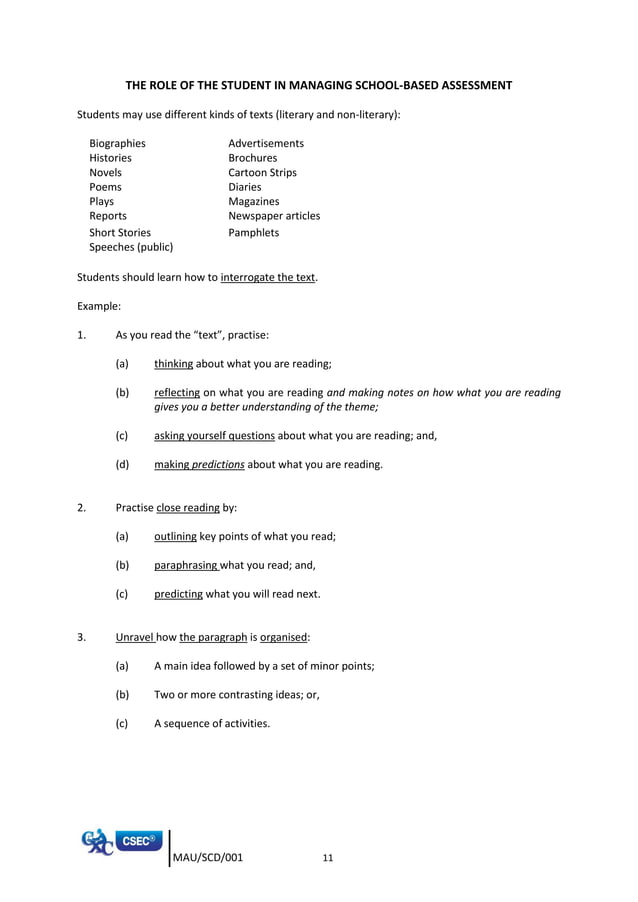 CXC Caribbean Secondary Education Certificate (CSEC) English | PDF ...