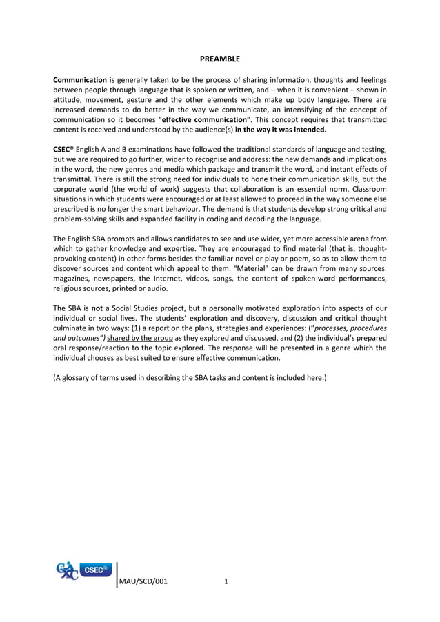 CXC Caribbean Secondary Education Certificate (CSEC) English | PDF ...