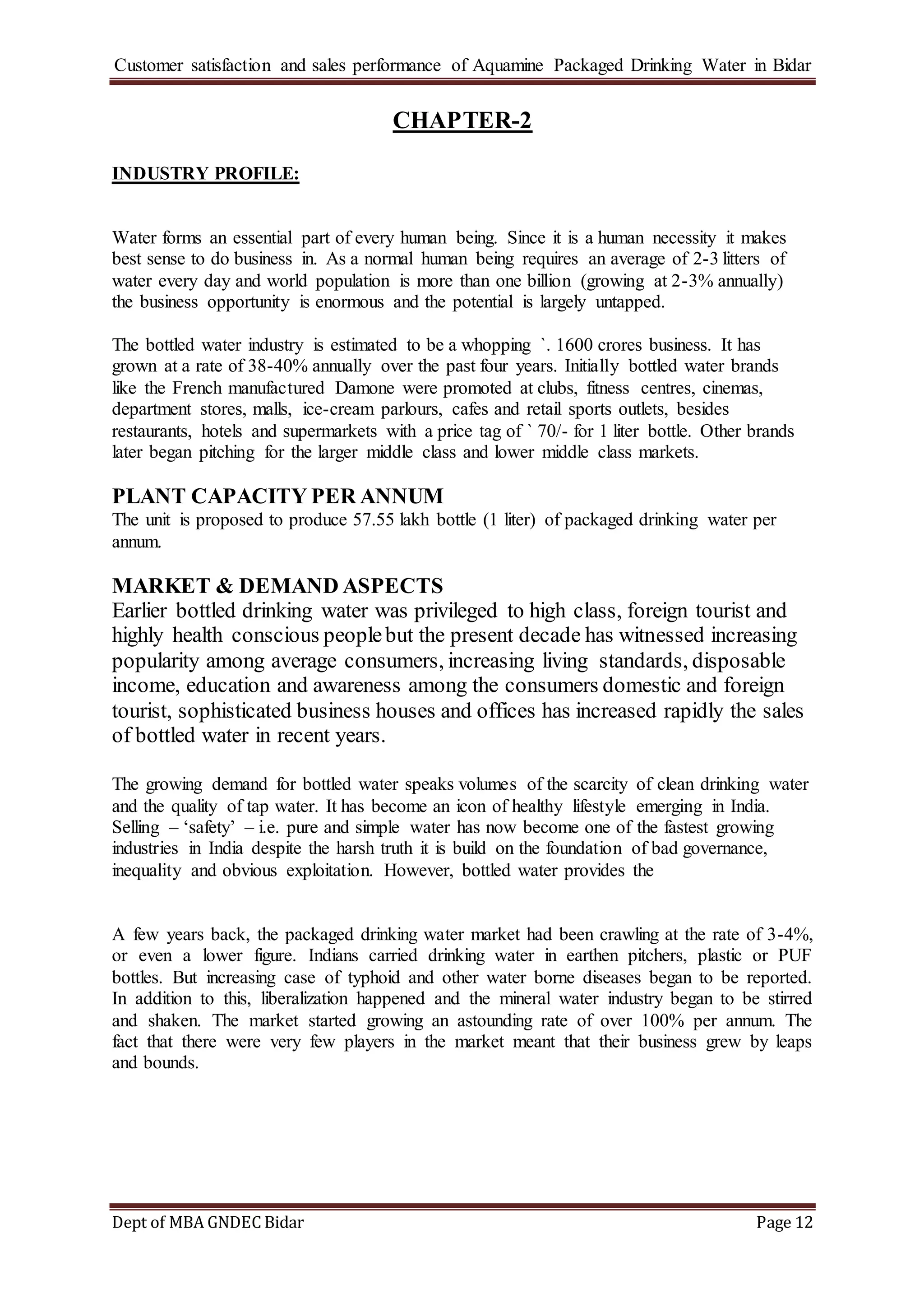 packaged drinking water project report | DOCX