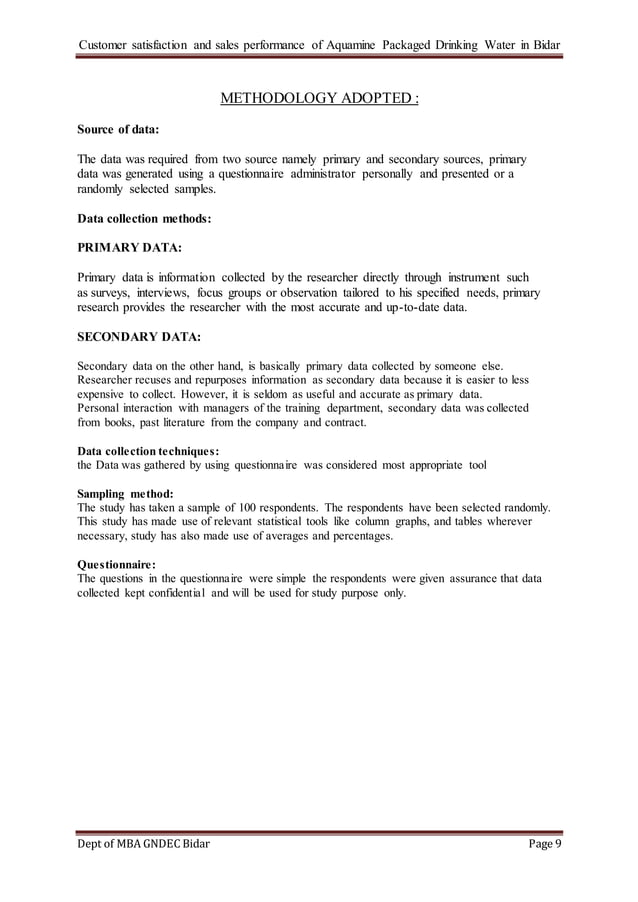 packaged drinking water project report | DOCX