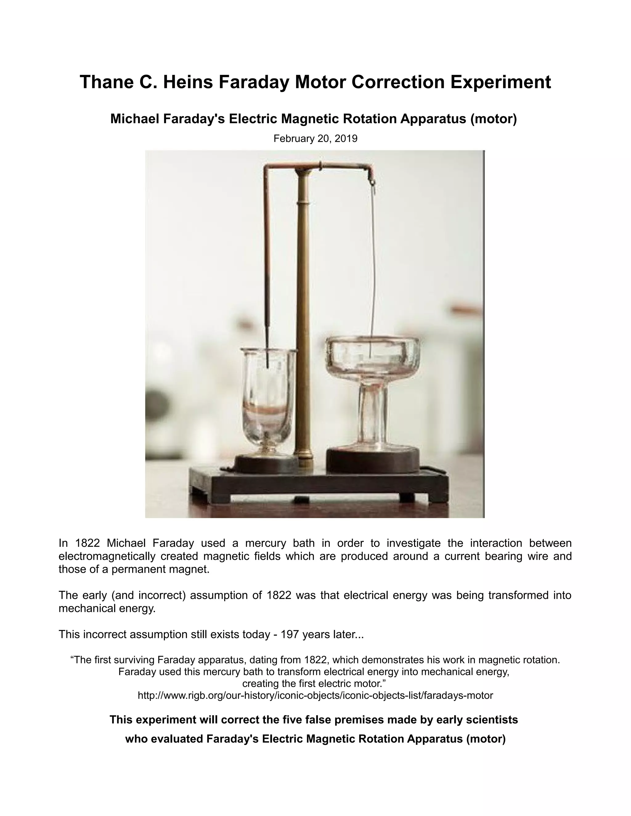 EDITED Thane C. Heins Michael Faraday Correction Experiment RE: Electric Magnetic Rotation ...