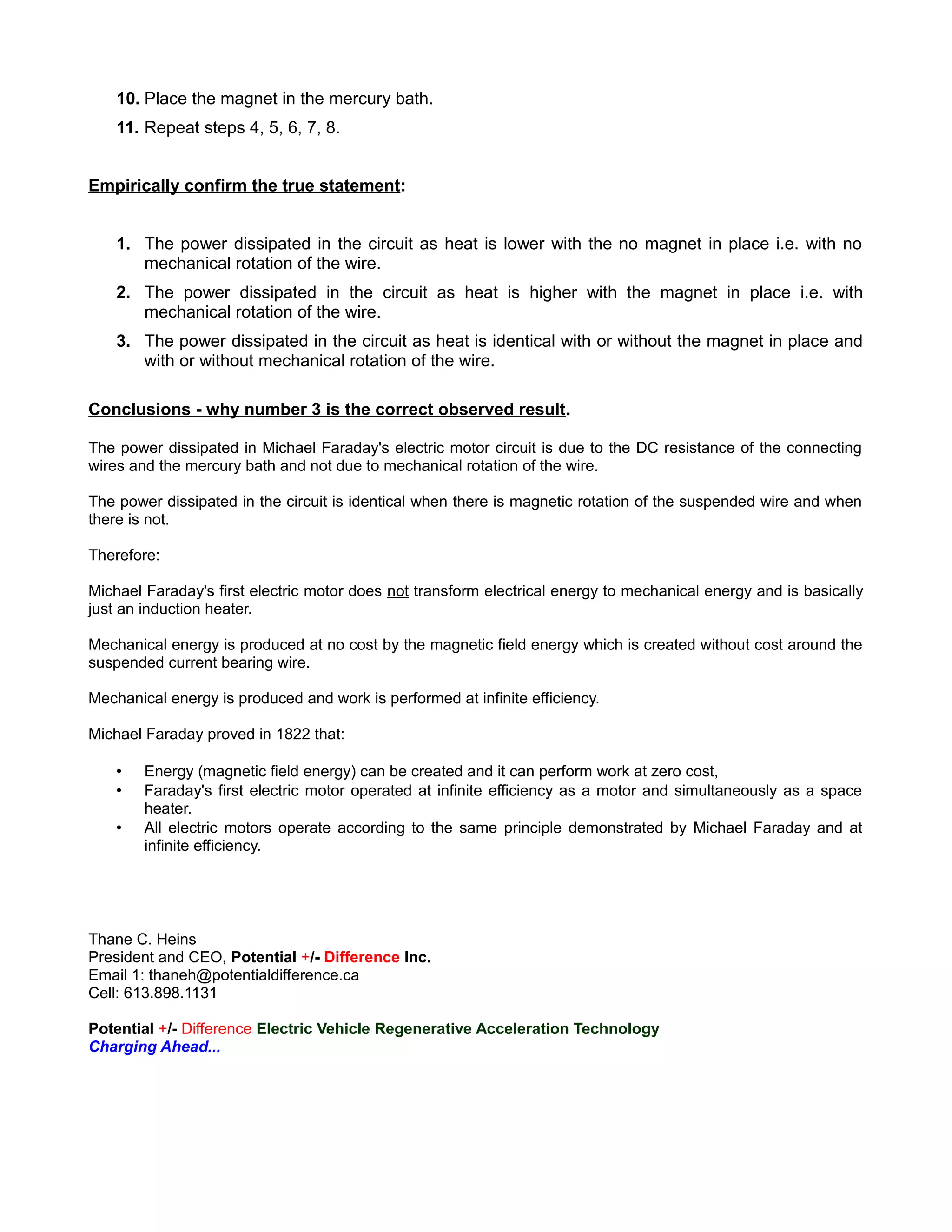 EDITED Thane C. Heins Michael Faraday Correction Experiment RE ...