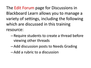 Edit Forum for Discussions in Blackboard Learn | PPT
