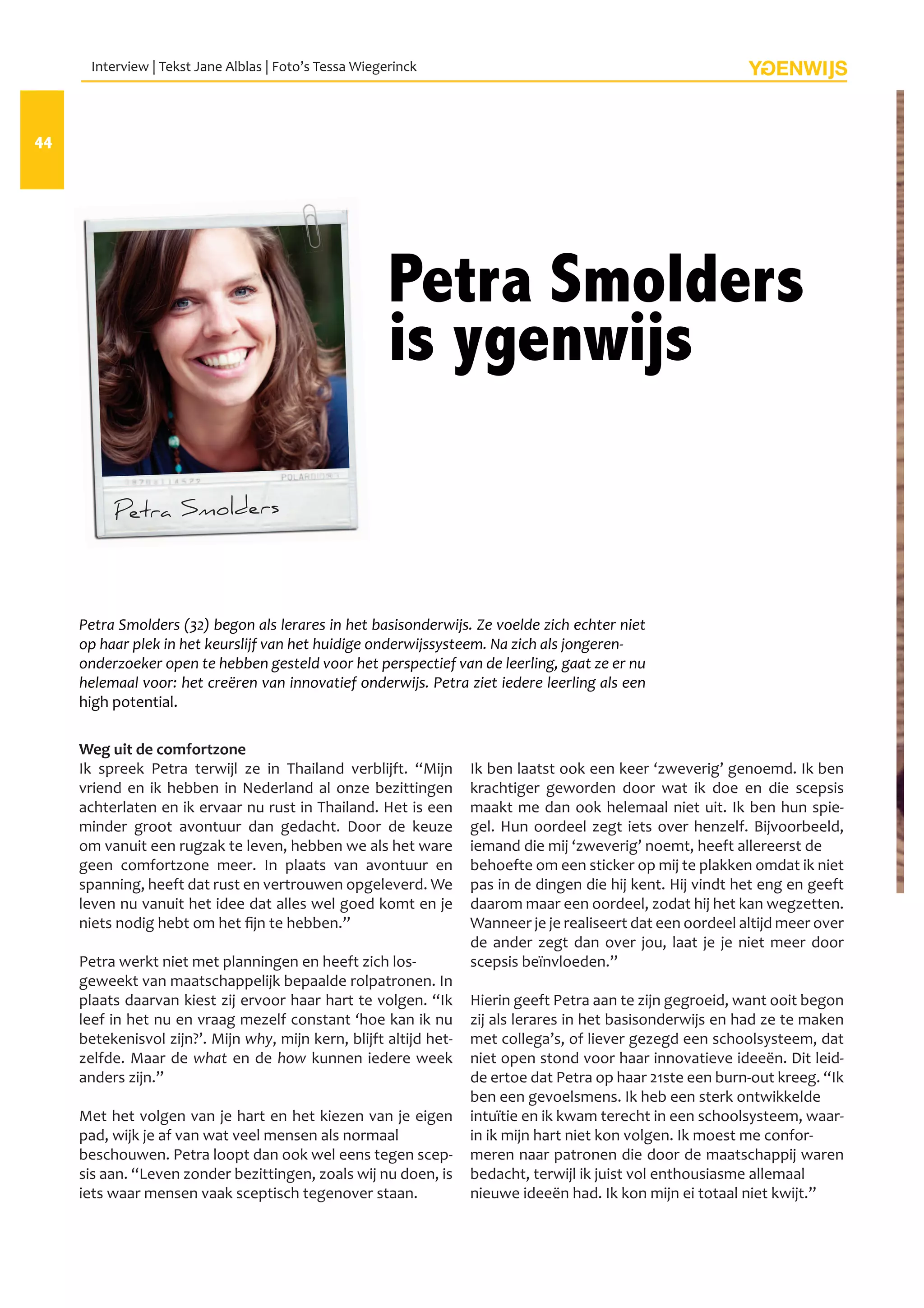 Interview Petra Smolders | Ygenwijs Magazine | Editie 8 | PDF