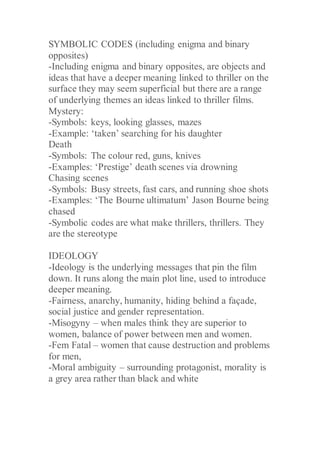 Thriller Codes and Conventions Notes. | DOCX