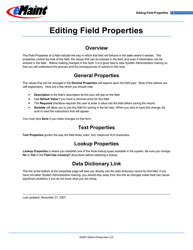 Editing Field Properties | PPT