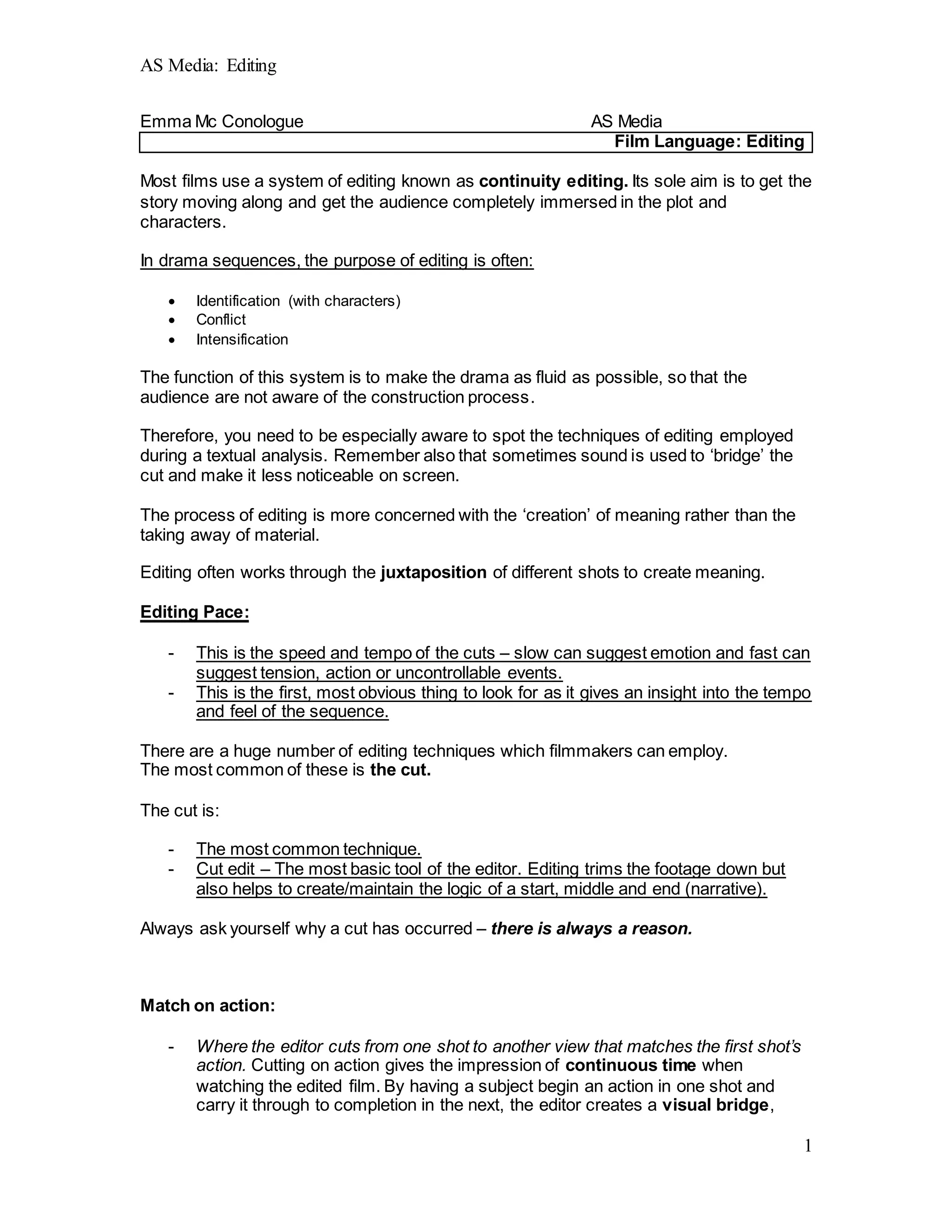 Editing - Key Words Sheet | DOCX