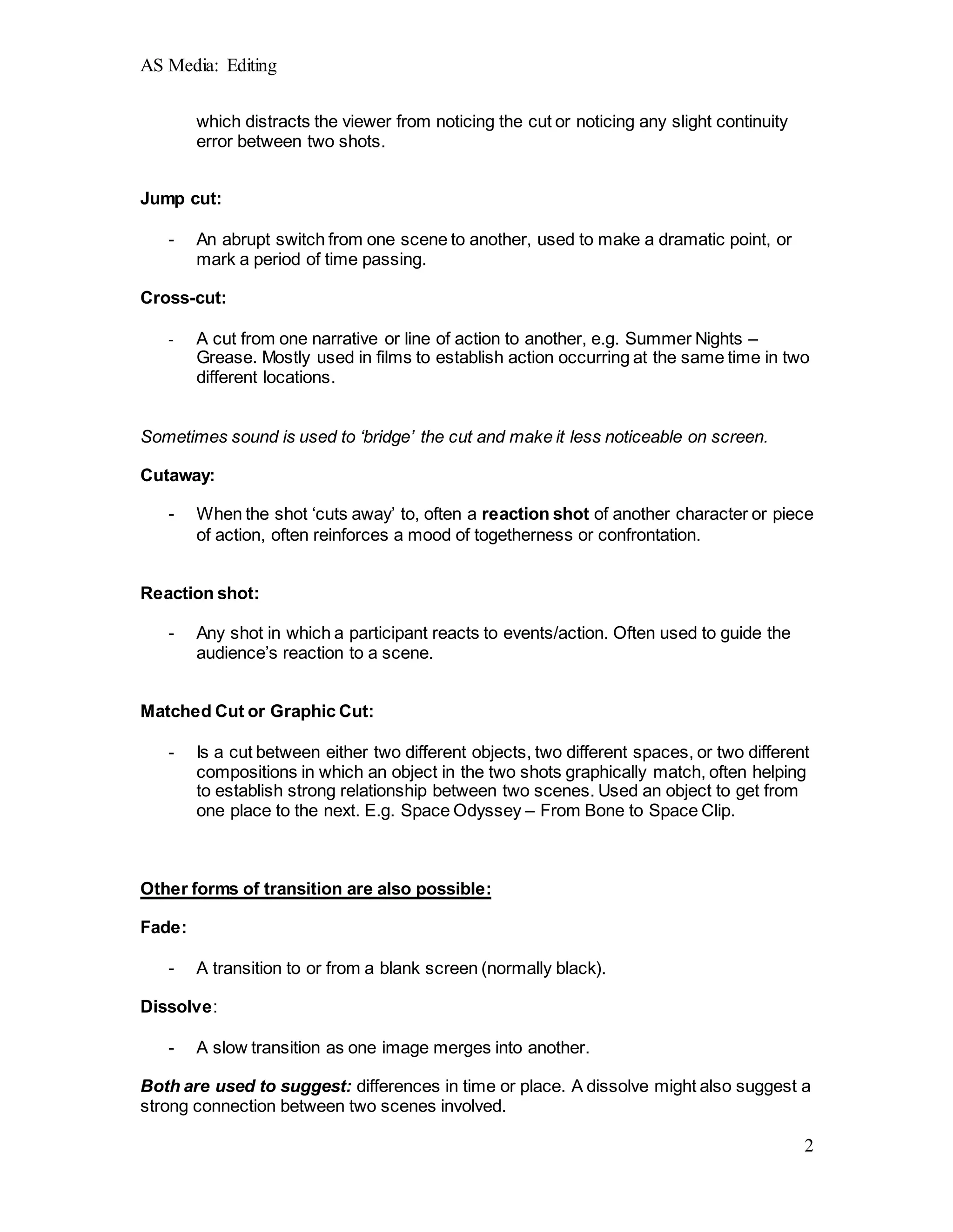 Editing - Key Words Sheet | DOCX