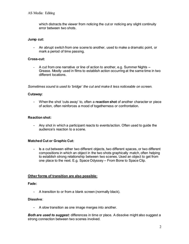 Editing - Key Words Sheet | PDF