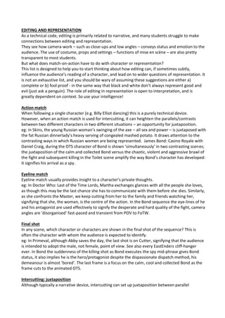 Editing and representation a summary of shot relevance in video = film ...