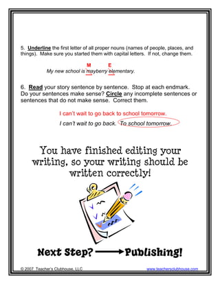 Peer Editing Checklist Elementary