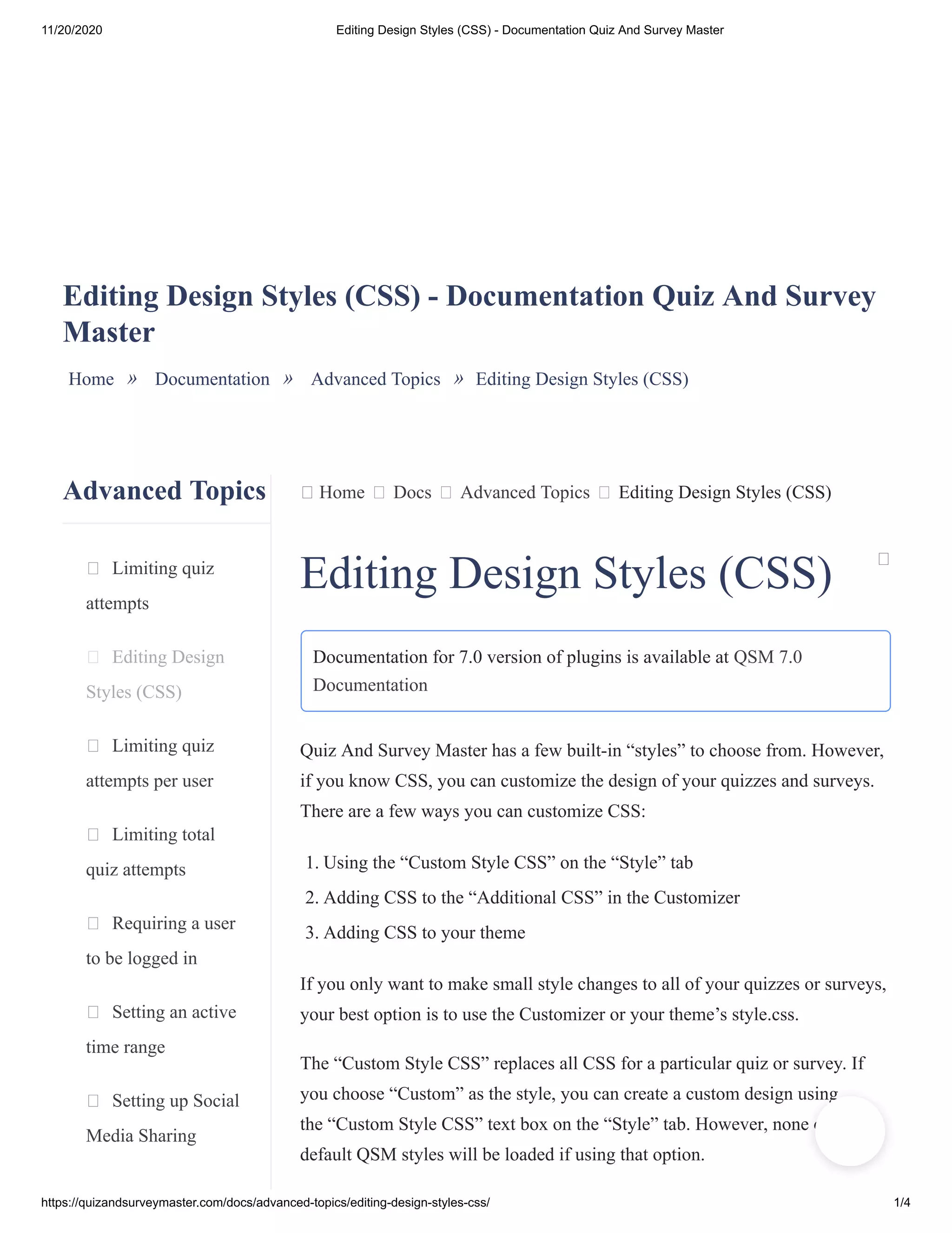 Editing design styles (css) documentation quiz and survey master | PDF