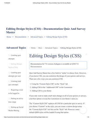 Editing design styles (css) documentation quiz and survey master | PDF