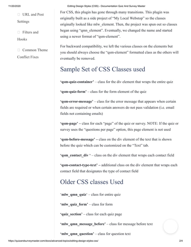 Editing design styles (css) documentation quiz and survey master | PDF