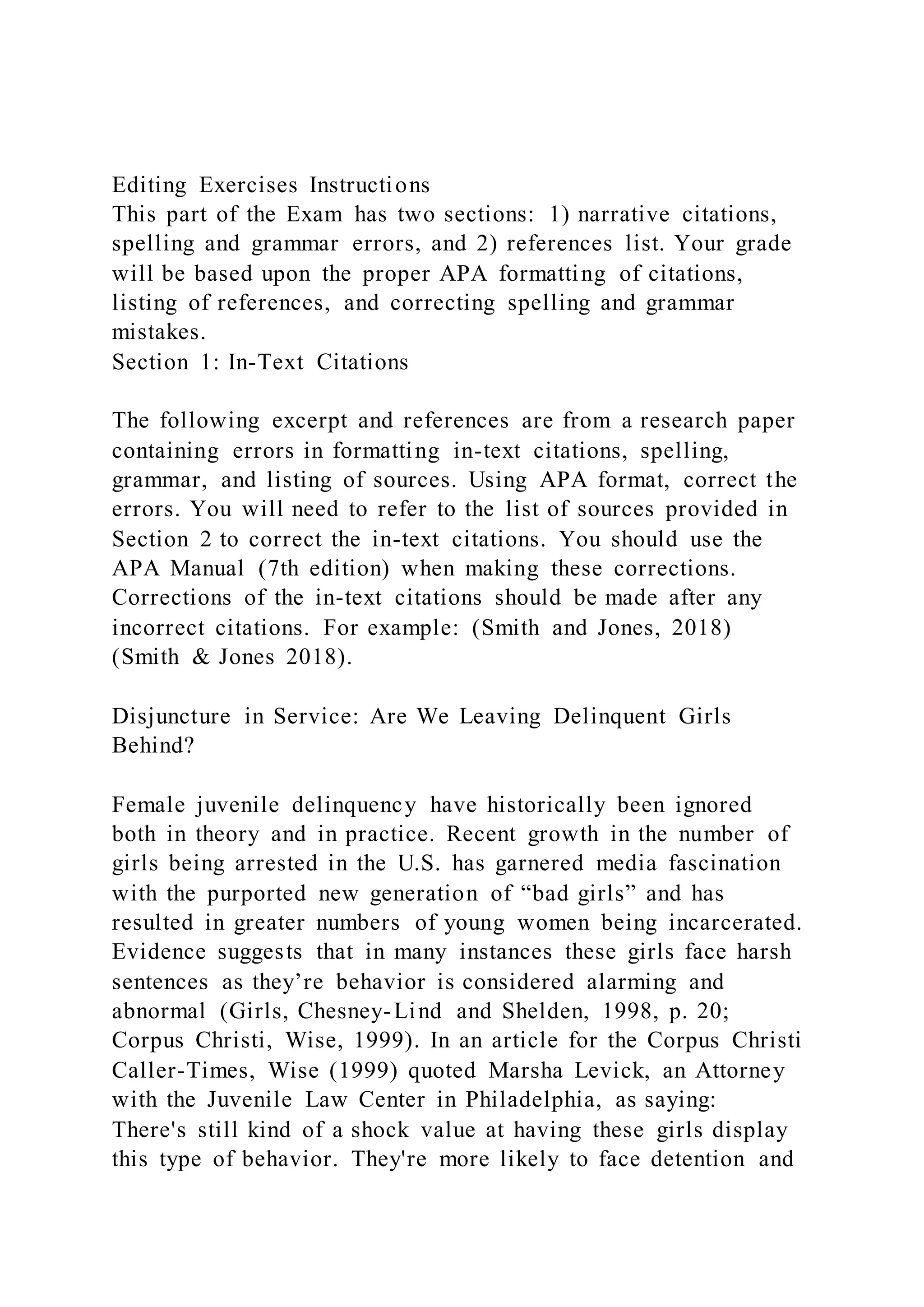 Editing Exercises InstructionsThis part of the Exam has two sect | DOCX