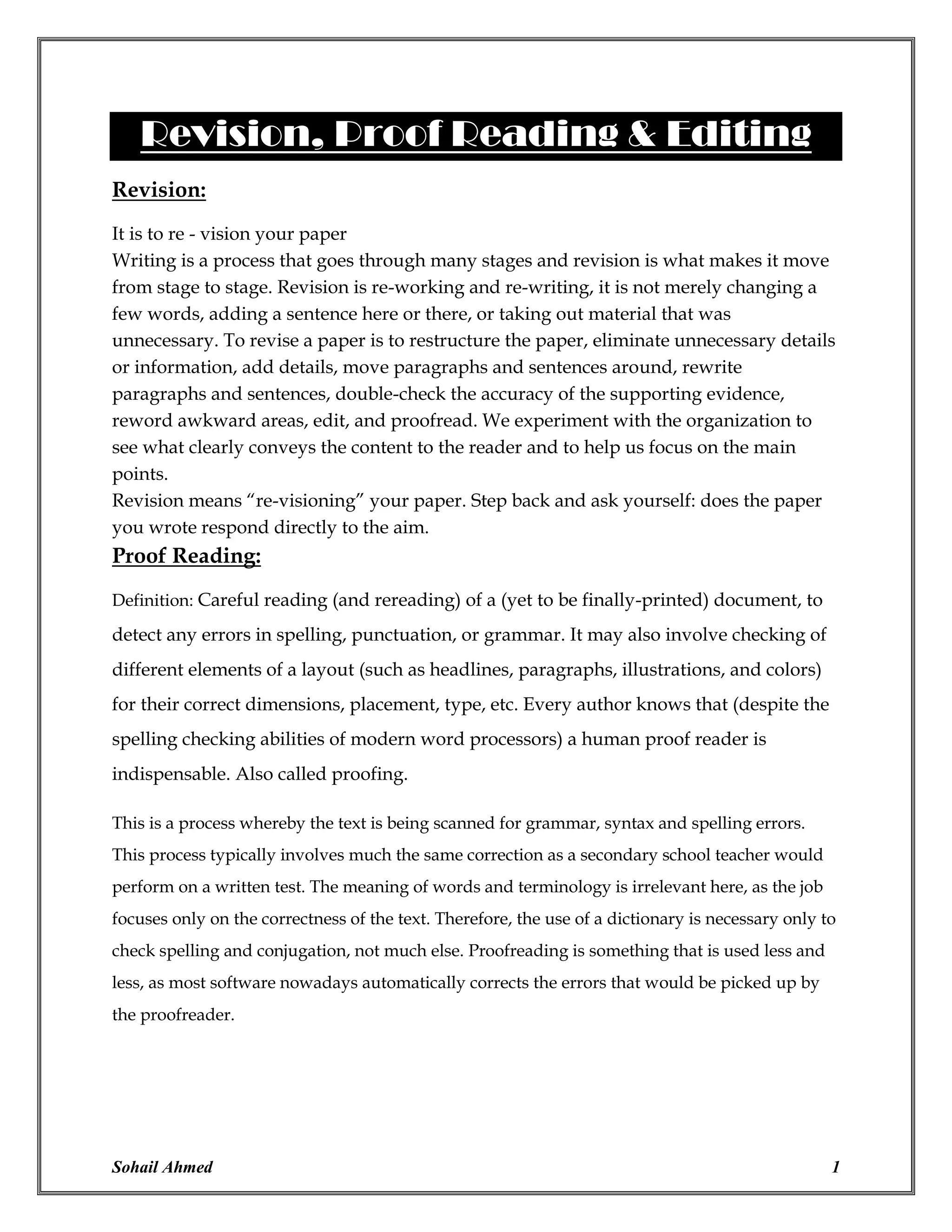 Revision, Editing & Proof reading by Sohail Ahmed | PDF