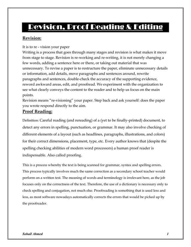 Revision, Editing & Proof reading by Sohail Ahmed | PDF