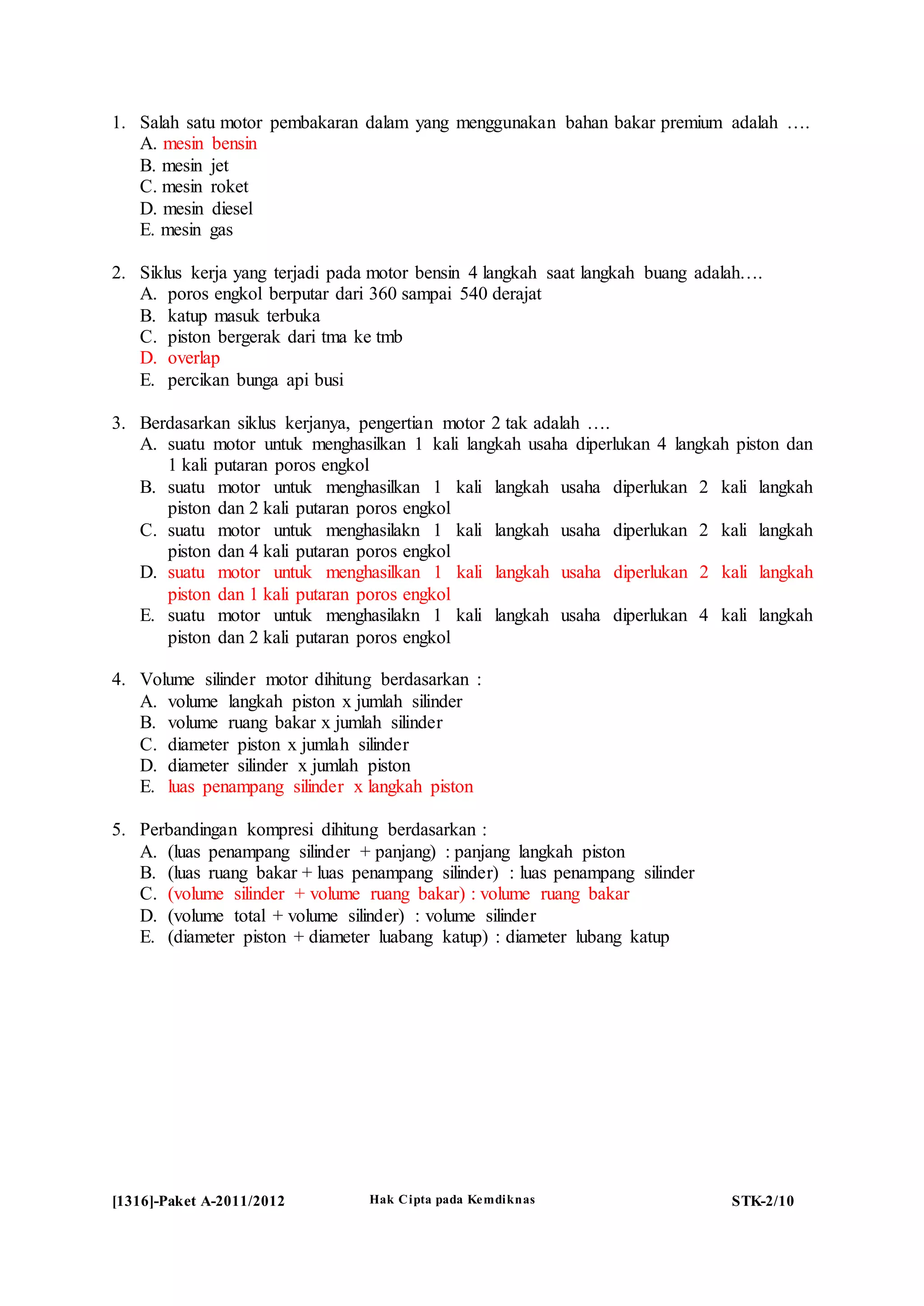 SOAL TEKNIK SEPEDAMOTOR | DOCX