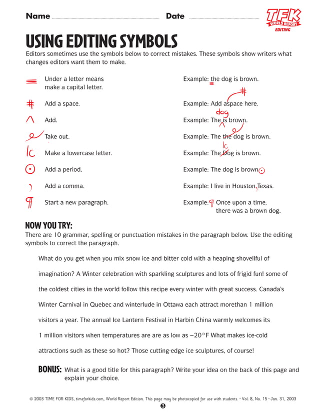 Editing Symbols For Kids