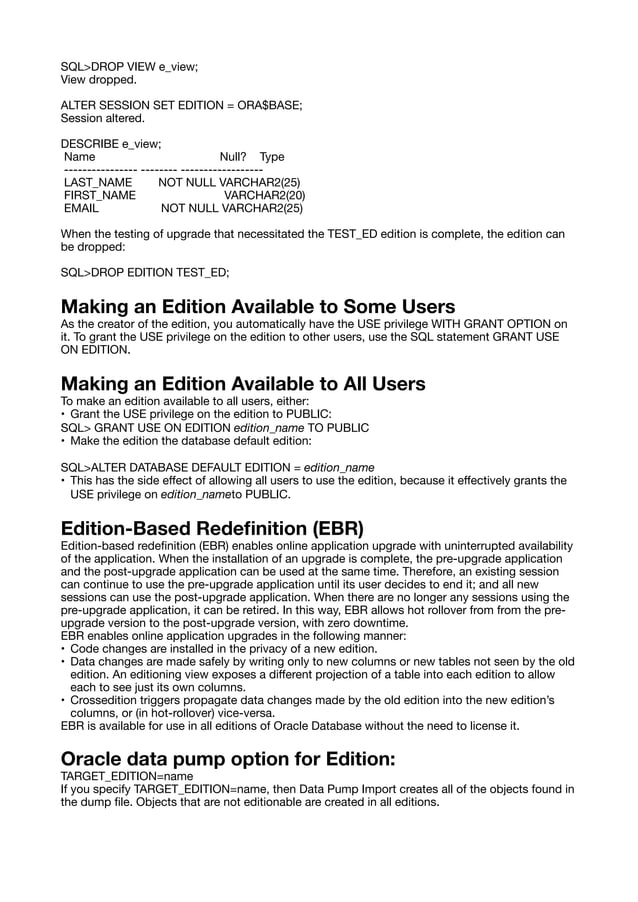 EDITION & TARGET EDITION & Edition-Based Redefinition (EBR) in Oracle | PDF