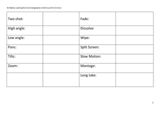 Edititng and cinematography worksheet | PPT