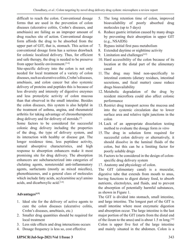 Colon Targeting By Novel Drug Delivery Drug System Microsphere A Review Report Pdf