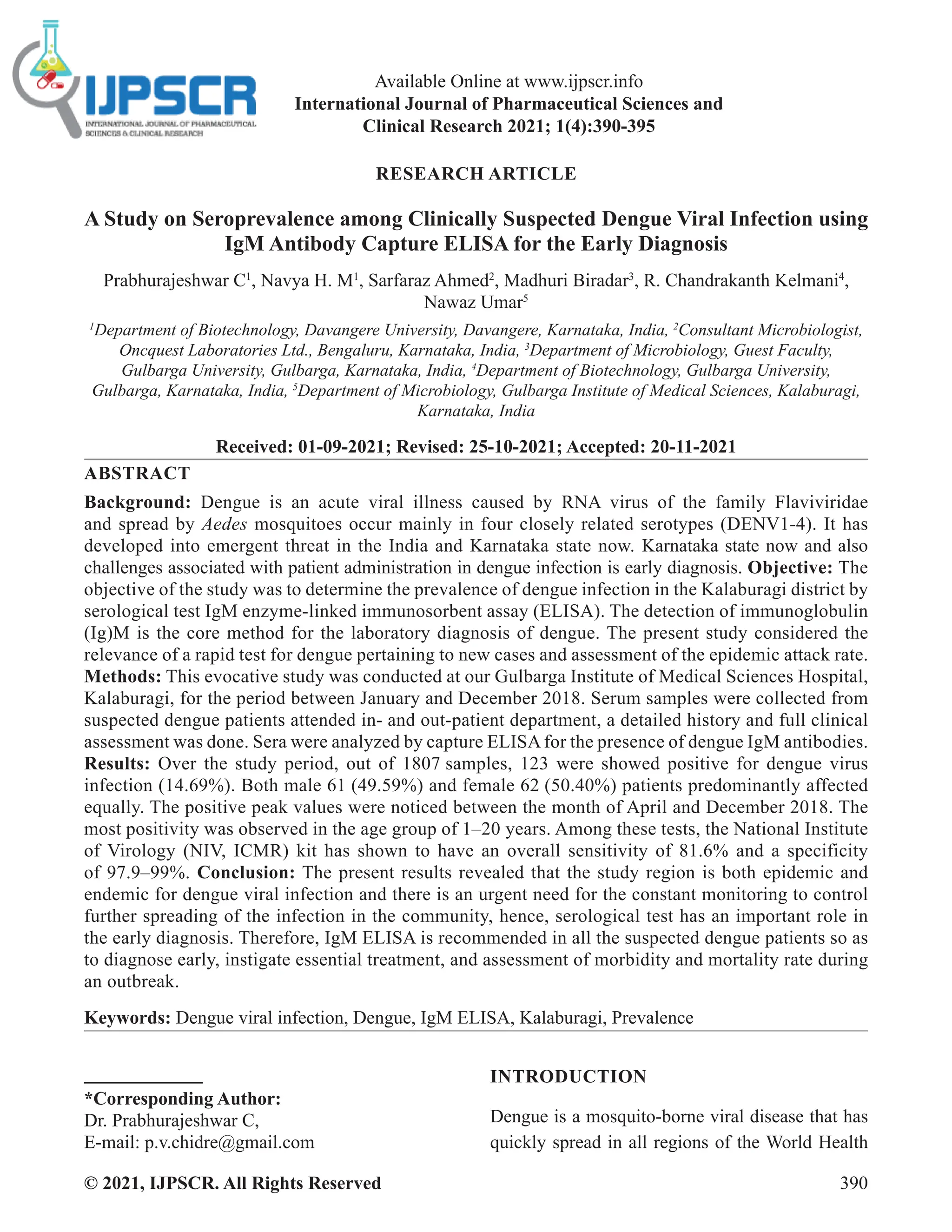 A Study on Seroprevalence among Clinically Suspected Dengue Viral ...