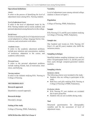 Level of Adjustment Issues among B.Sc Nursing Students at Selected ...