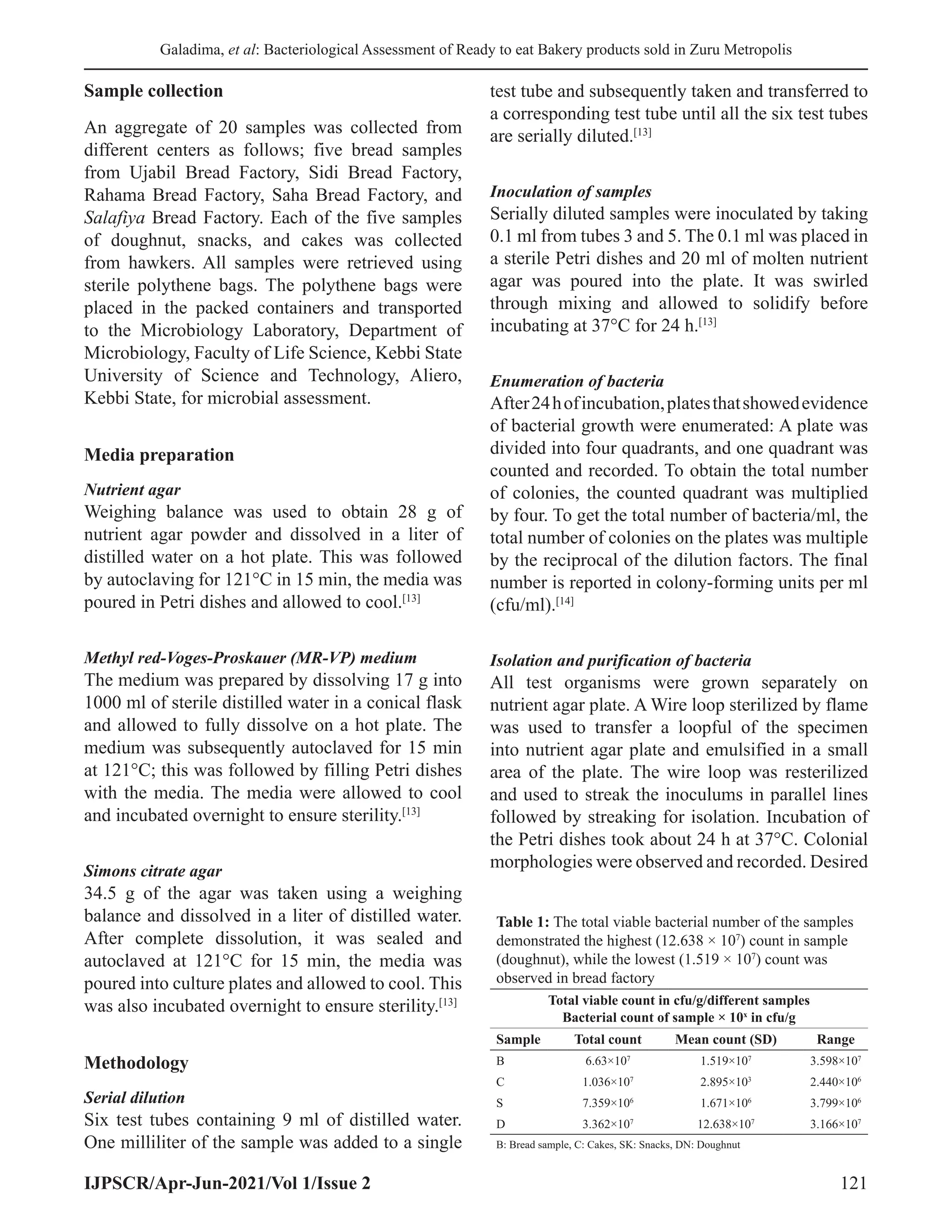 Bacteriological Assessment of Ready-to-Eat Bakery Products Sold in Zuru ...