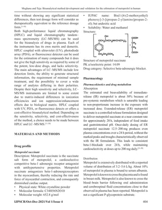 Bioanalytical Method Development and Validation for the Estimation of Metoprolol in Human K2EDTA ...