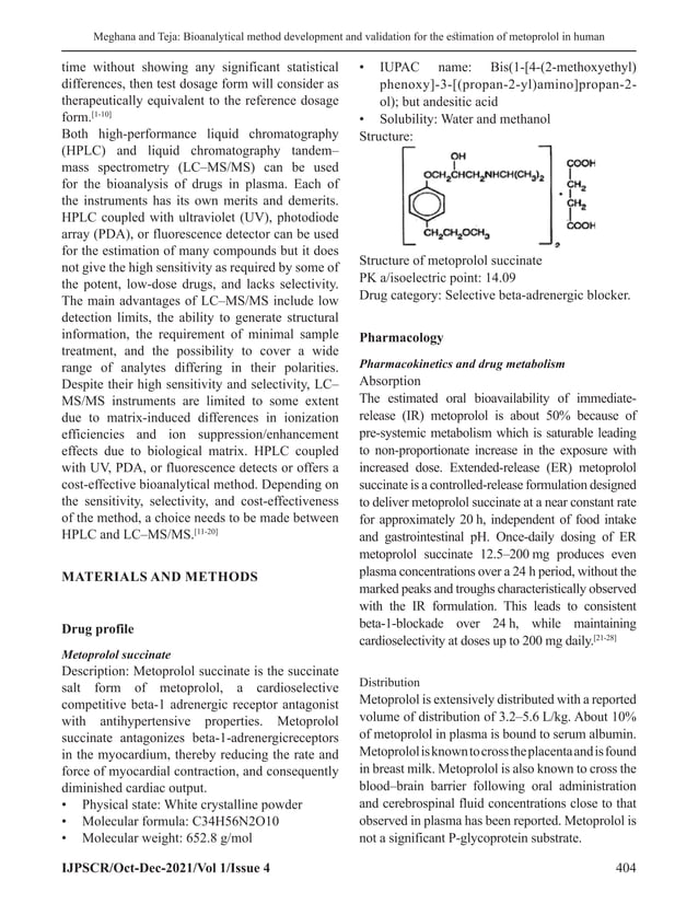 Bioanalytical Method Development and Validation for the Estimation of Metoprolol in Human K2EDTA ...