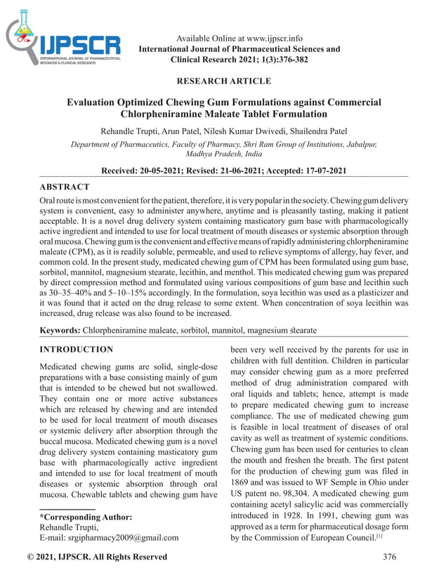 Evaluation Optimized Chewing Gum Formulations against Commercial ...