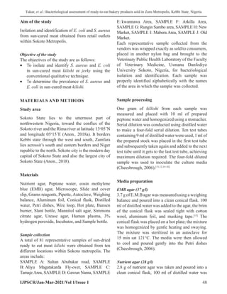 Prevalence of Staphylococcus aureus and Escherichia coli in Sun-cured Meat (Jerky, Kilishi) from ...