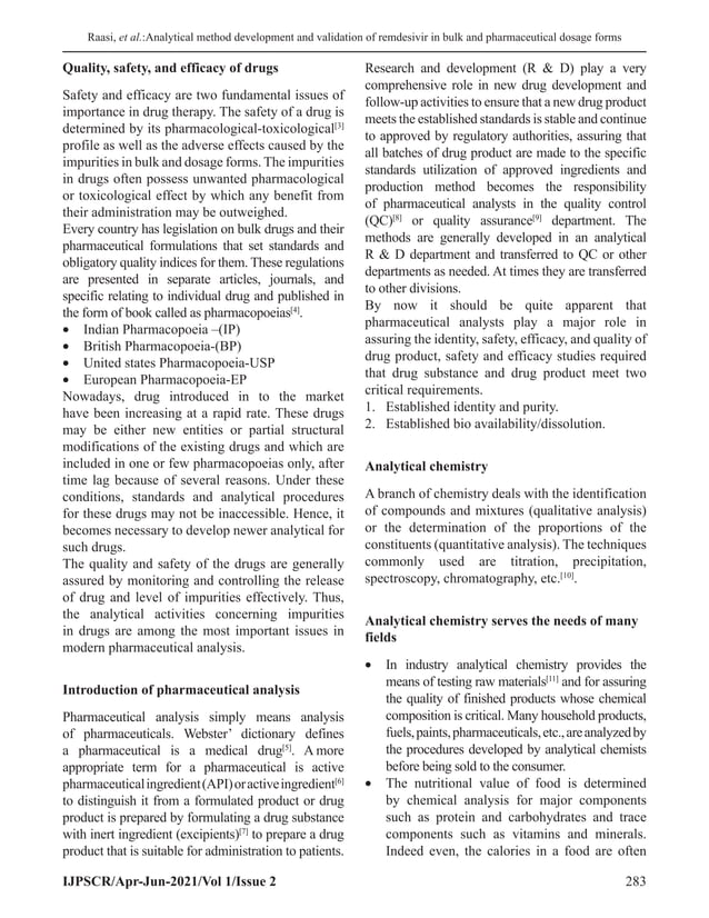Analytical Method Development and Validation of Remdesivir in Bulk and Pharmaceutical Dosage ...
