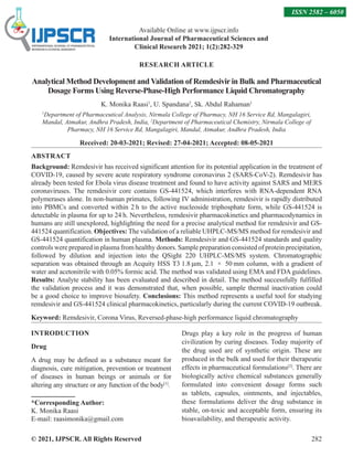 Analytical Method Development and Validation of Remdesivir in Bulk and Pharmaceutical Dosage ...