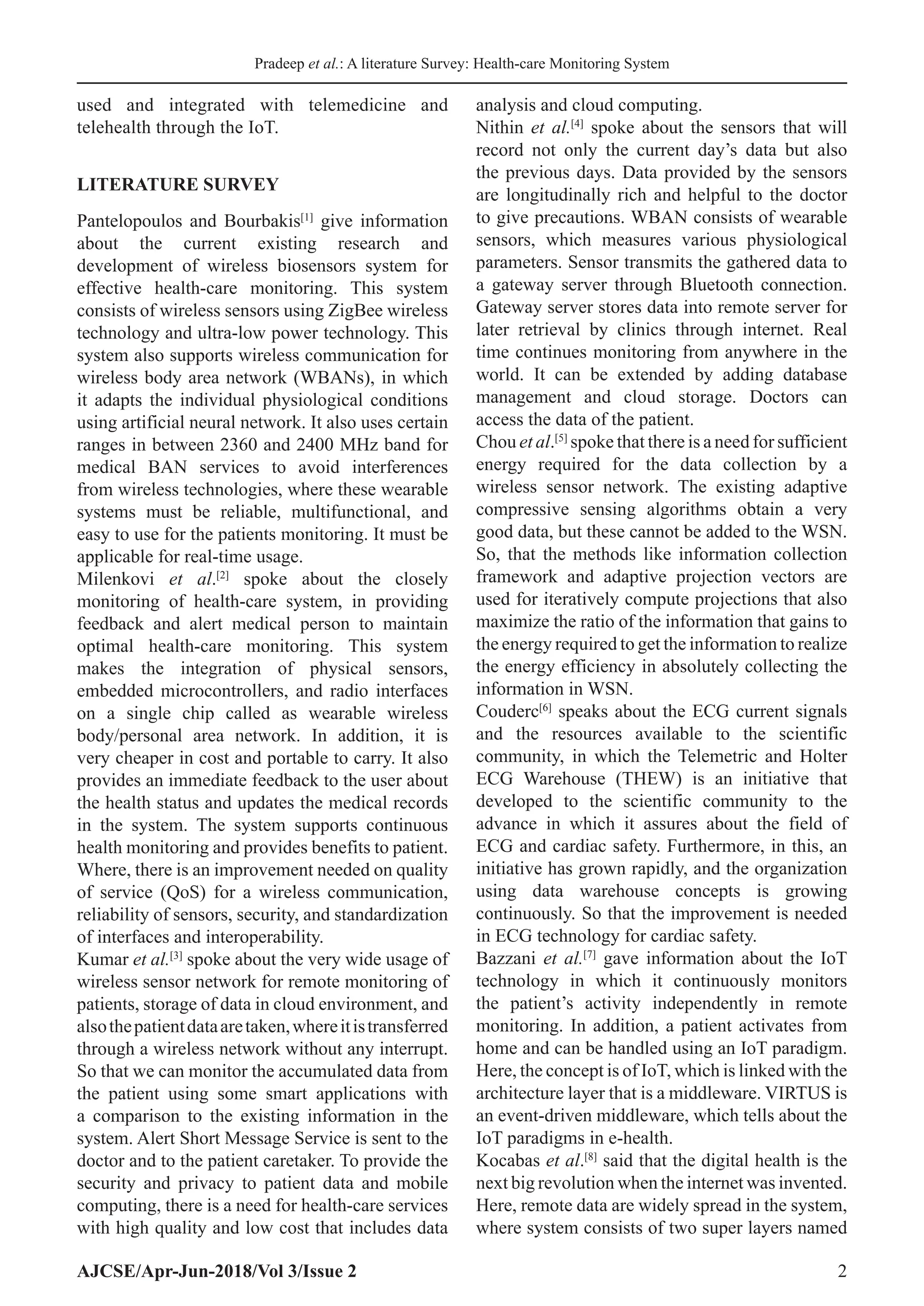 A literature Survey: Health-care Monitoring System | PDF