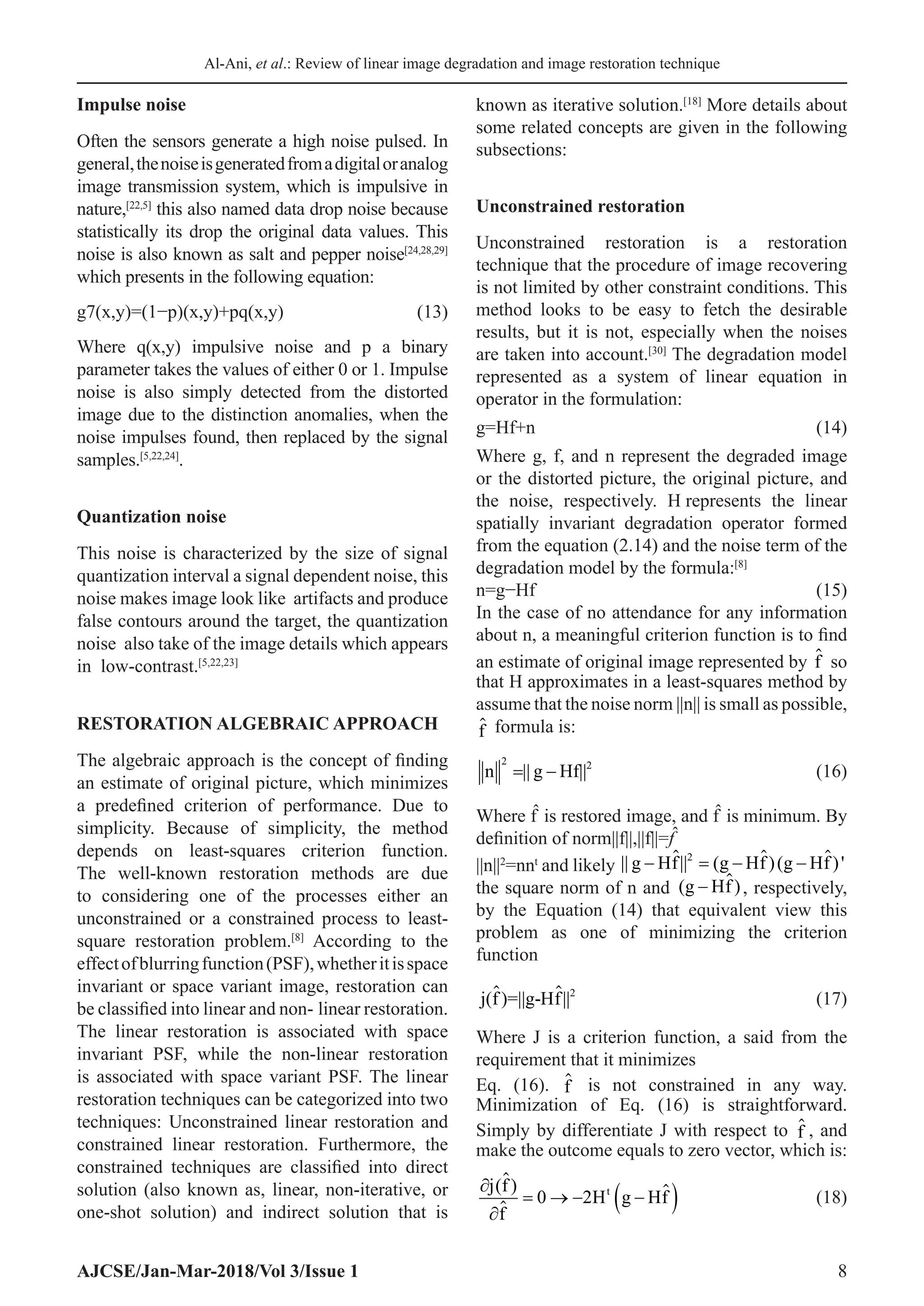 Review Of Linear Image Degradation And Image Restoration Technique Pdf