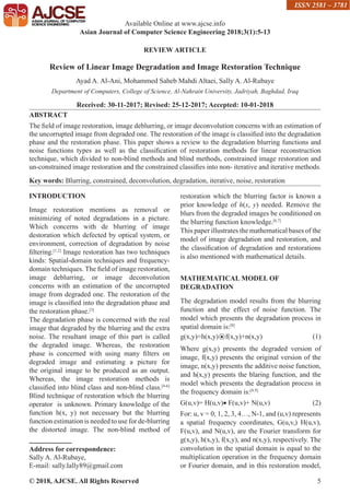 Review of Linear Image Degradation and Image Restoration Technique ...