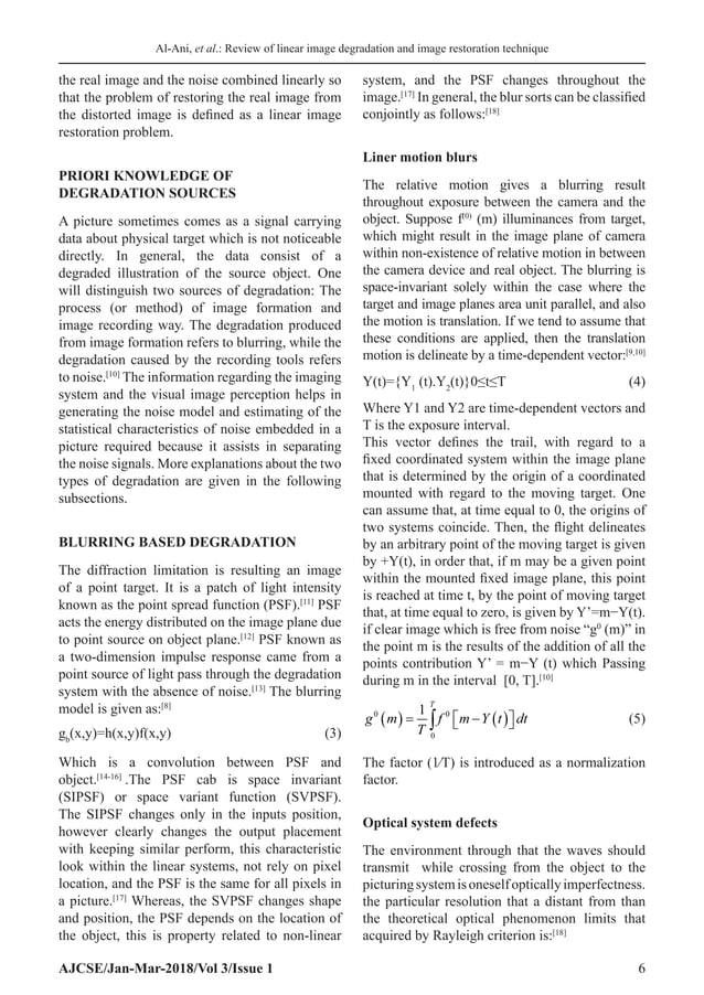 Review Of Linear Image Degradation And Image Restoration Technique Pdf Photo Editing