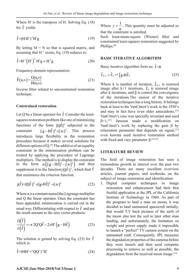 Review of Linear Image Degradation and Image Restoration Technique ...