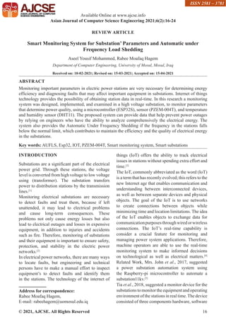 Smart Monitoring System for Substation’ Parameters and Automatic under Frequency Load Shedding | PDF