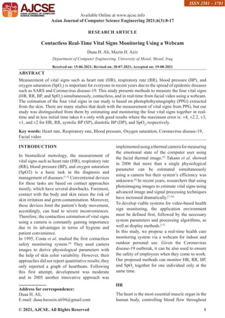 Contactless Real-Time Vital Signs Monitoring Using a Webcam | PDF