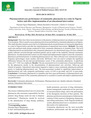 Pharmaceutical care performance of community pharmacies in a state in ...