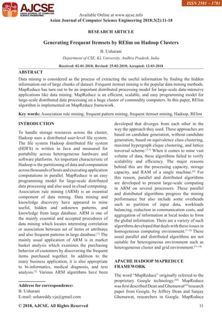 Generating Frequent Itemsets by RElim on Hadoop Clusters | PDF