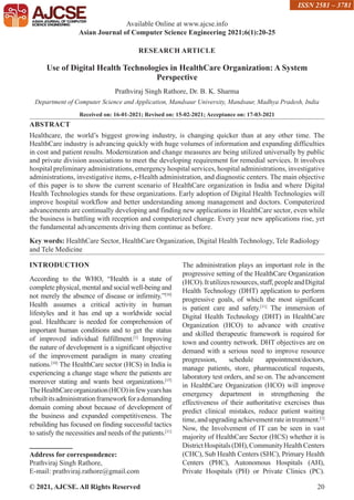 Use of Digital Health Technologies in HealthCare Organization: A System ...