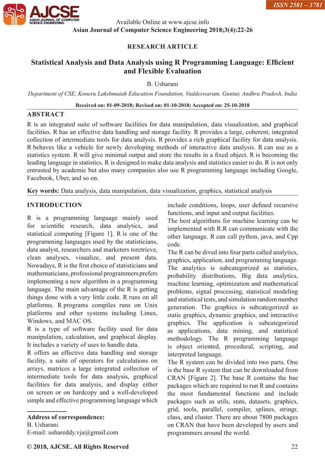 Statistical Analysis And Data Analysis Using R Programming Language