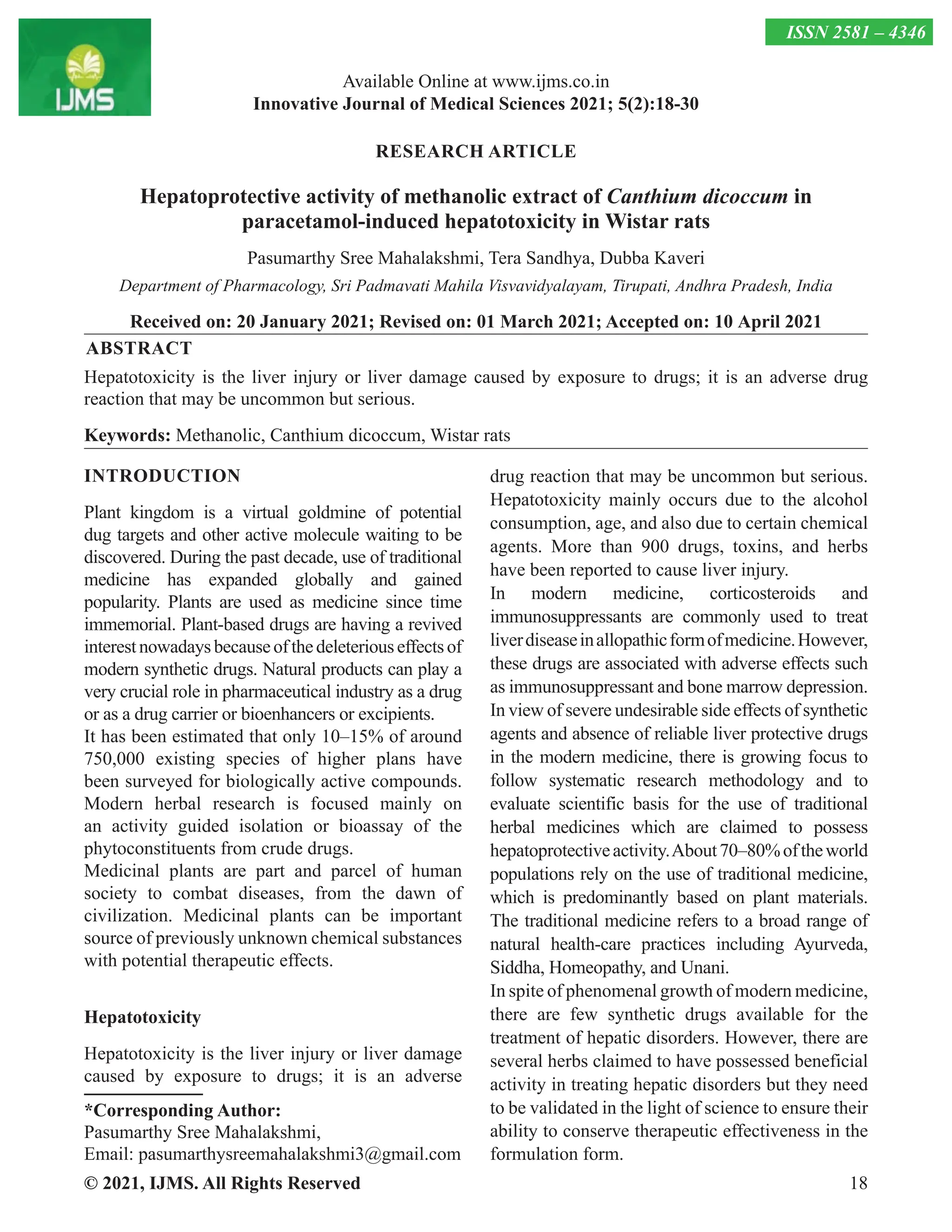 Hepatoprotective activity of methanolic extract of Canthium dicoccum in ...